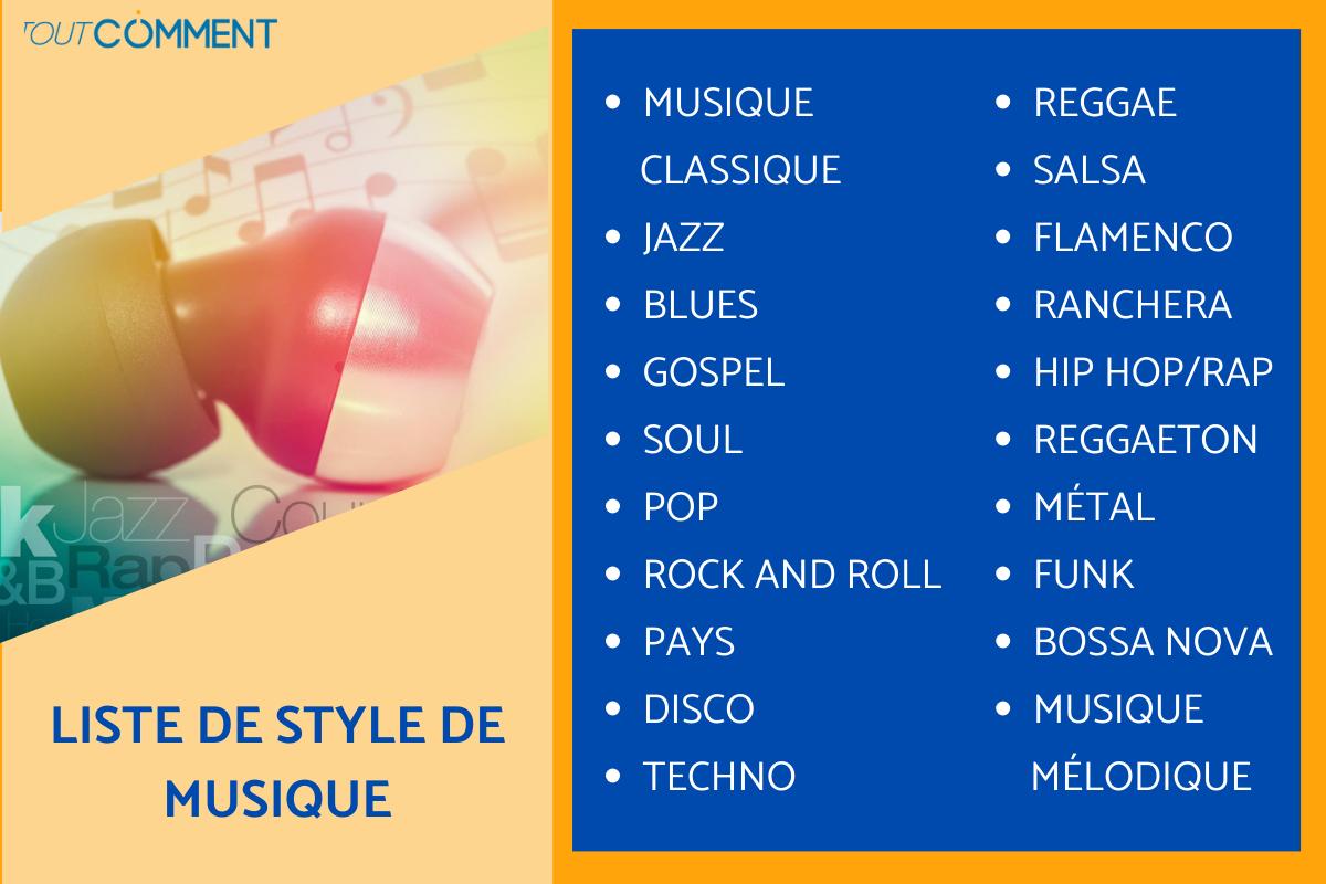Liste de STYLE de MUSIQUE - TOP 20