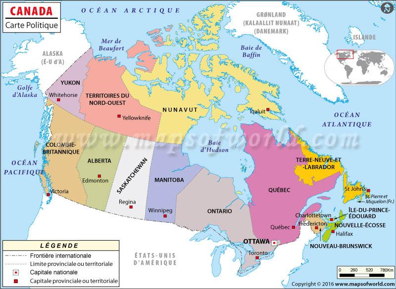 Capitales des provinces du Canada - CARTE du Canada avec les provinces ...