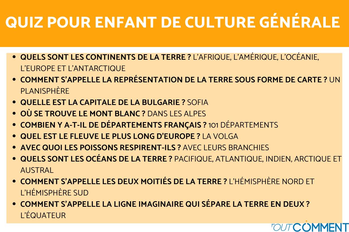 +100 QUIZ pour ENFANT - avec réponses